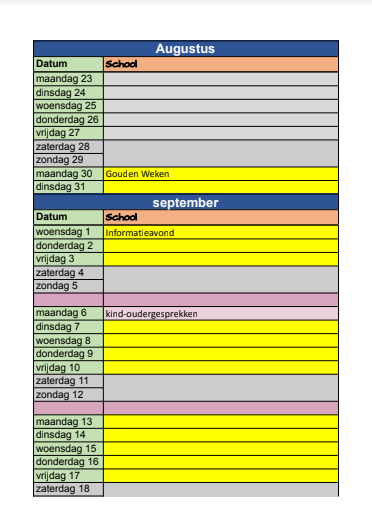 Wereldkidz - Op Dreef > Info algemeen > Jaarplanning